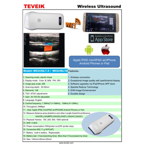 Wireless wifi ultrasound probe with color doppler, wifi ultrasound ...